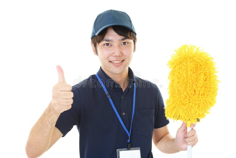 Smiling Asian janitor stock image. Image of equipment - 143192517