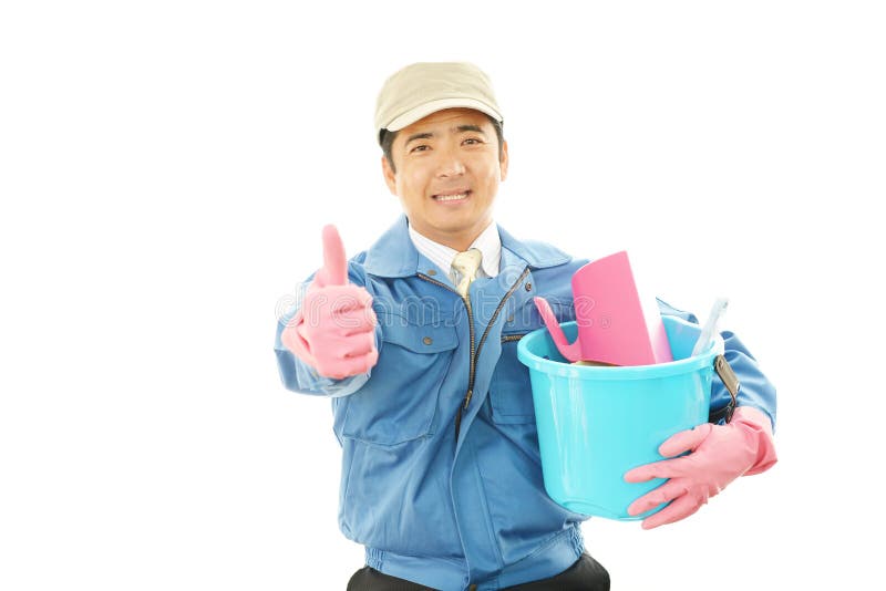 Smiling Asian janitor stock image. Image of handsome - 38799699