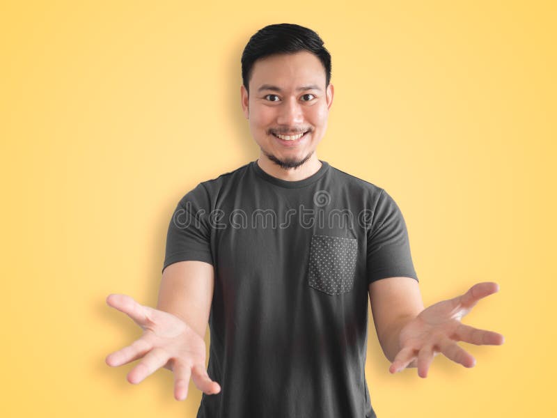 Smiling Man Presenting Thing. Stock Photo - Image of hands, husband ...