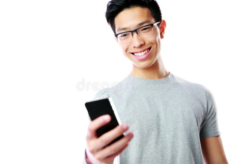 Smart Casual Asian Man Using Smartphone in Studio Background Stock ...