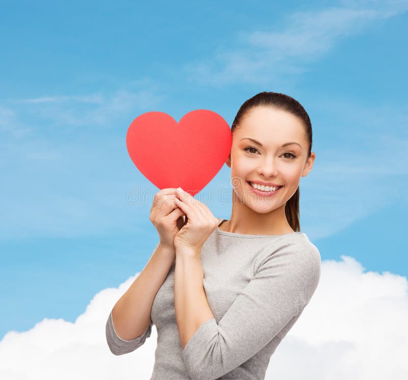 Smiling Asian Woman With Red Heart Stock Image Image Of Beautiful
