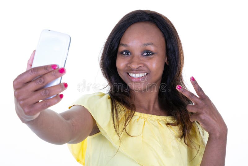 Smiling Attractive African Woman Taking A Selfie Stock Image Image Of