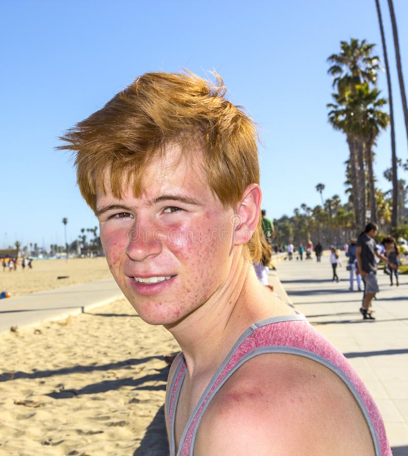 Smiling Attractive Boy Poses at Stock Photo - Image of california ...