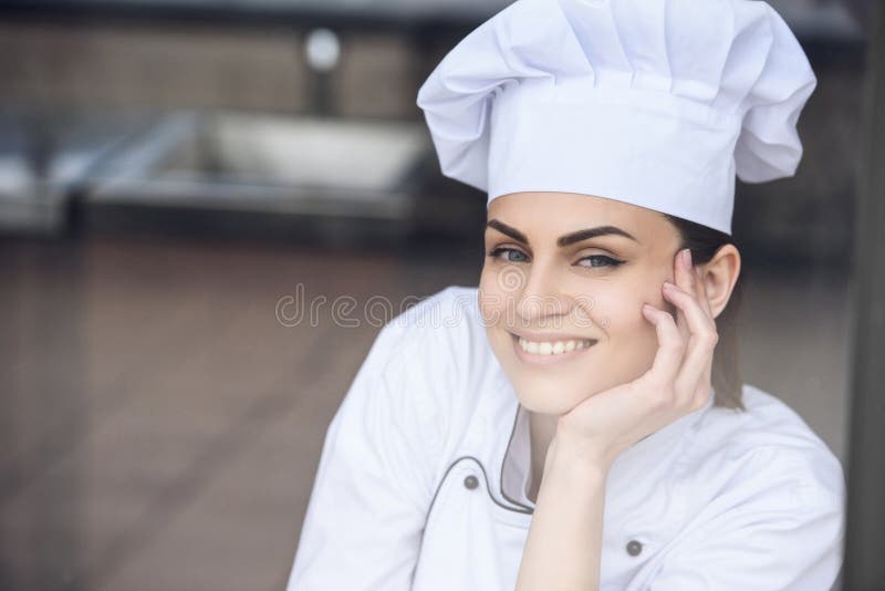 Smiling Attractive Chef Looking at Camera Stock Image - Image of work ...