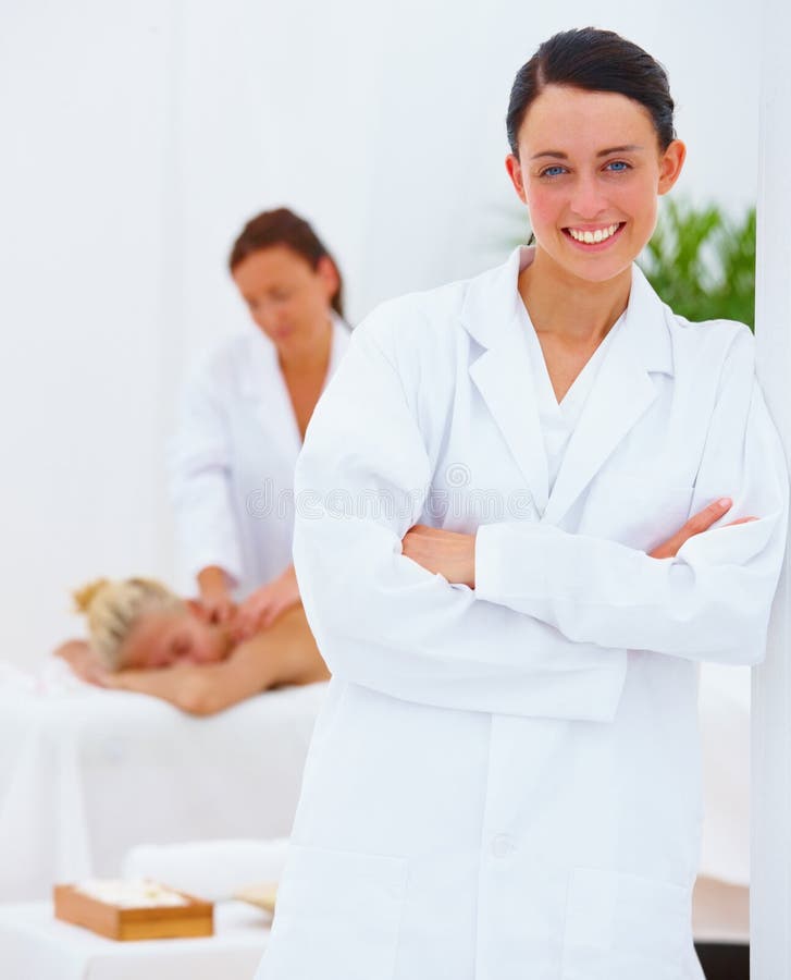 Smiling Attractive Female Therapist at Spa Stock Image - Image of care ...