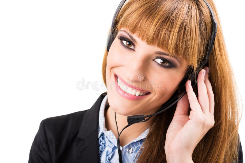 Smiling Attractive Woman with Headphone Stock Image - Image of headset ...