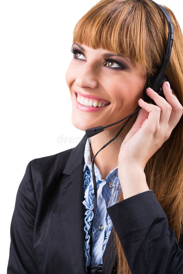 Smiling Attractive Woman with Headphone Stock Image - Image of center ...