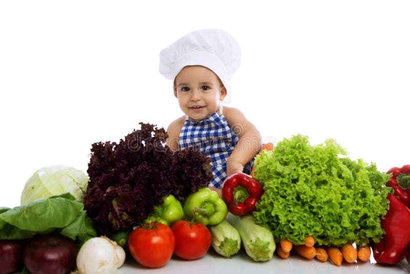Smiling Baby Cook with Vegetables Stock Image - Image of breakfast ...
