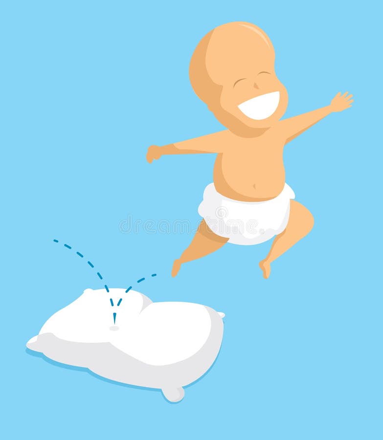 Smiling Baby Jumping Over Pillow Stock Vector - Illustration of concept ...