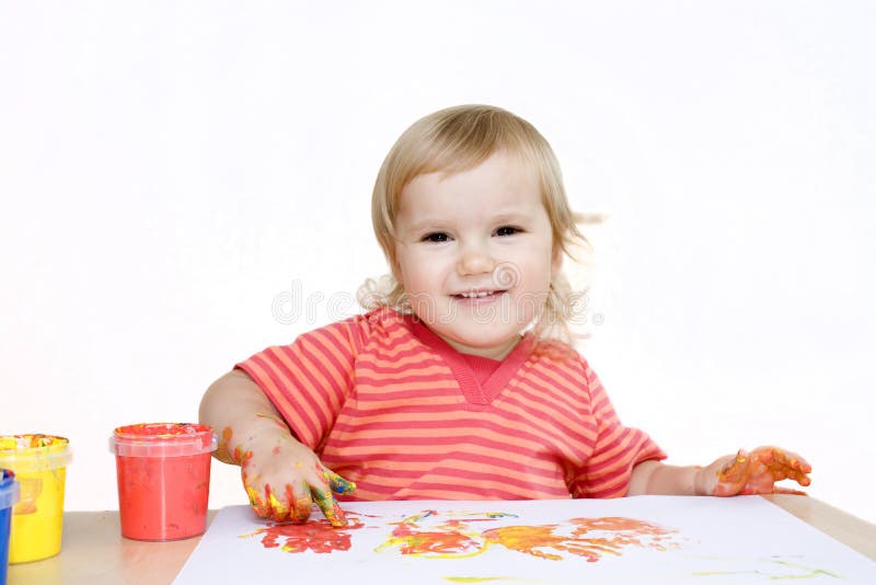 Smiling Baby Painting with Finger Stock Image - Image of fingerpainting ...