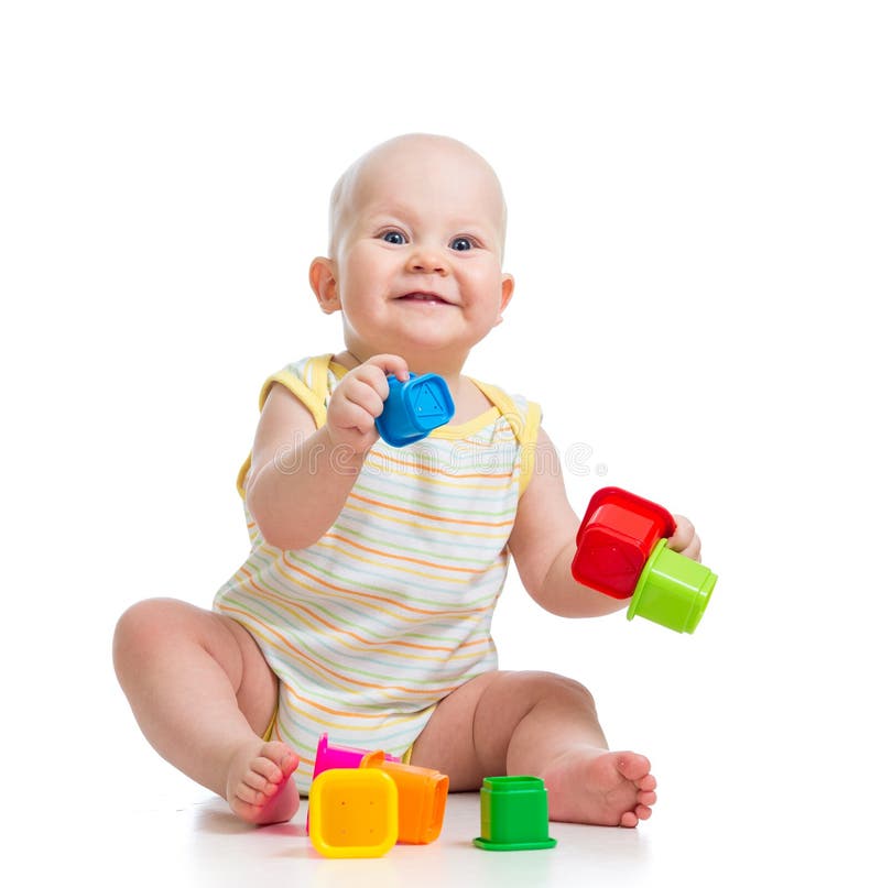 Smiling Baby Playing with Toys Stock Photo - Image of interest ...