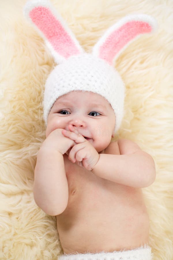 Smiling Baby in Rabbit Costume Stock Image - Image of beauty, hare ...