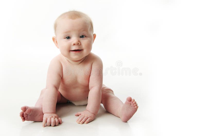 Smiling baby sitting up stock photo. Image of home, baby - 17991868