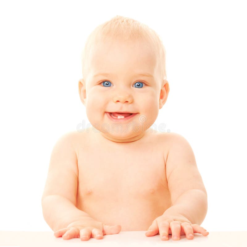 Smiling Baby with Two Teeth. Stock Image - Image of baby, development ...