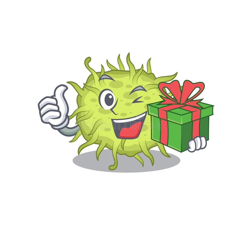 Smiling Bacteria Bacilli Cartoon Character Having a Green Gift Box ...