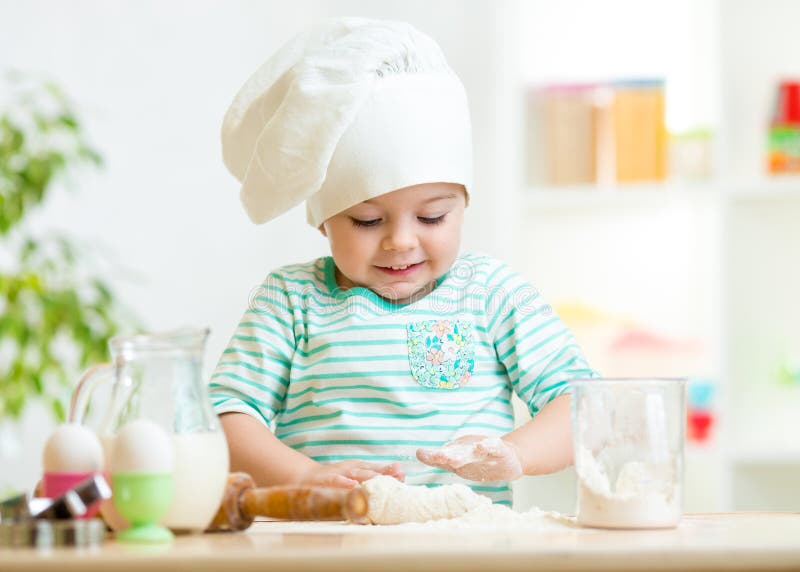 Smiling Baker Kid Girl in Chef Hat Stock Image - Image of cake, cook ...