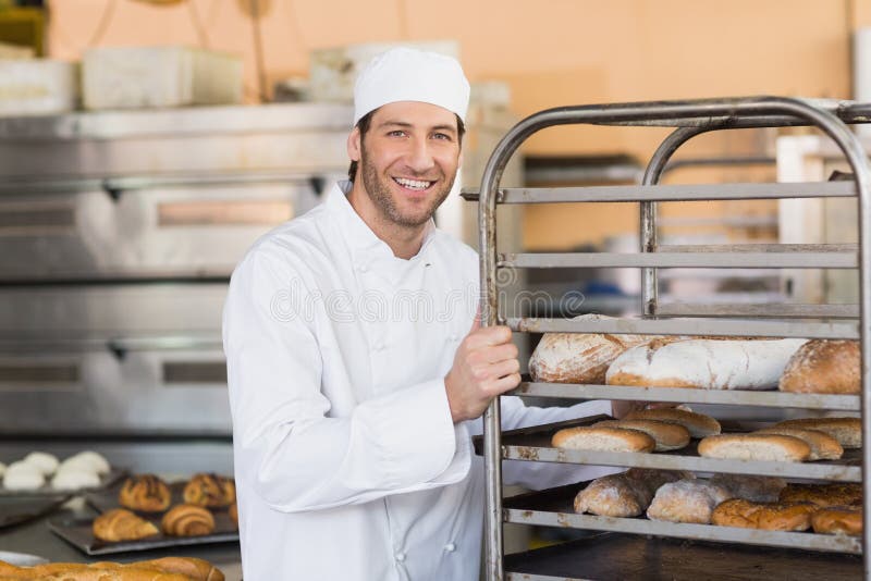 Female Baker Baking Bread Rolls Stock Image - Image of bakery, morning ...