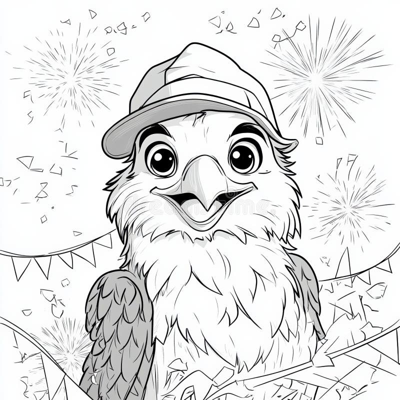 Smiling Bald Eagle Surrounded by Festivities and Bright Fireworks ...