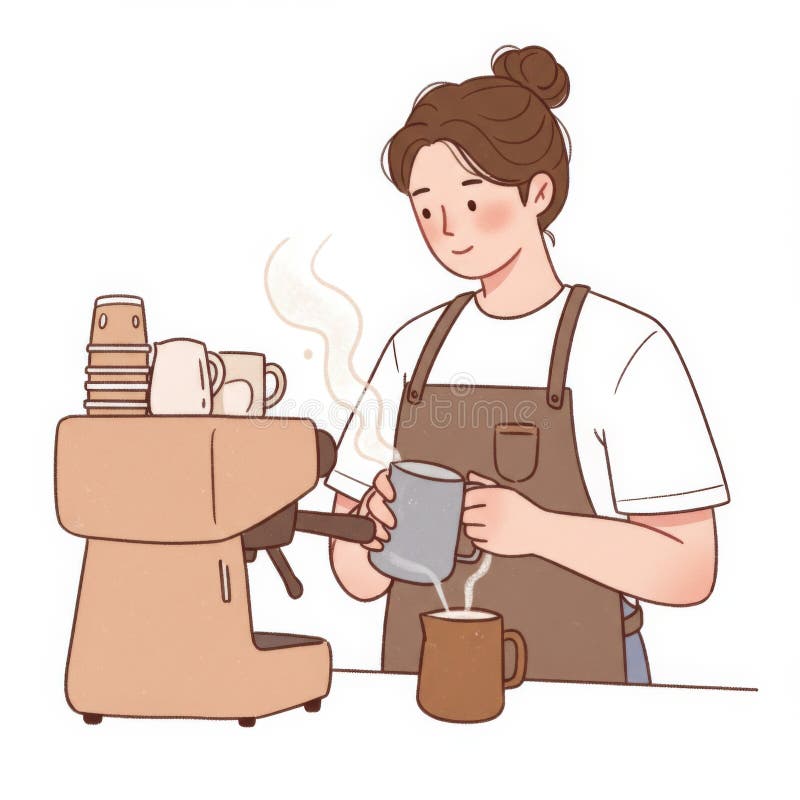 Smiling Barista Making Coffee in a Cozy Cafe Stock Illustration - Illustration of beige, cozy ...