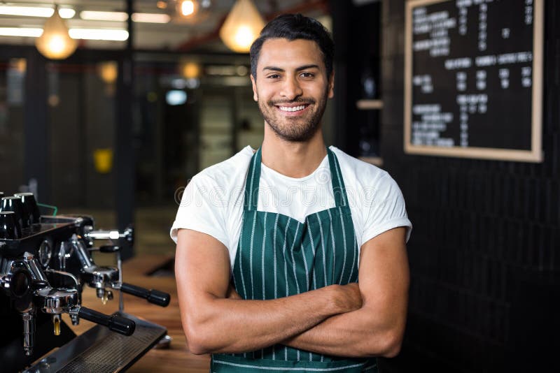Smiling Barista Standing with Arms Crossed Stock Photo - Image of ...