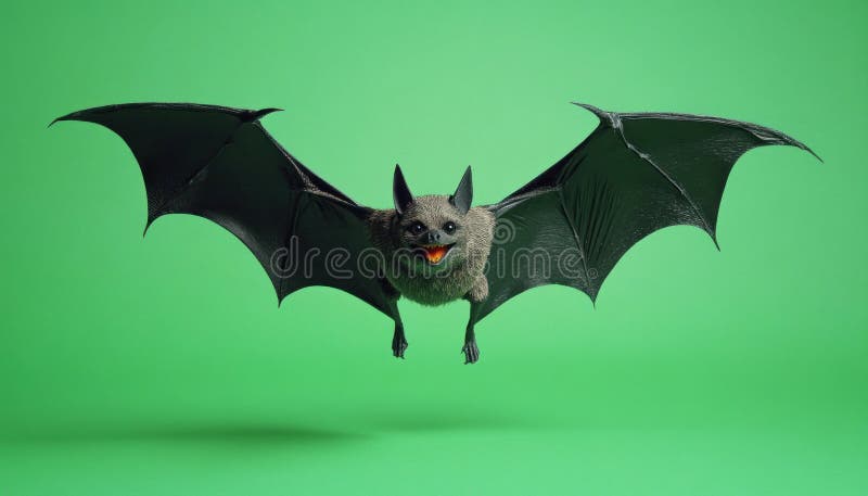 Smiling Bat Flying with Open Wings on Green Screen Background Stock ...