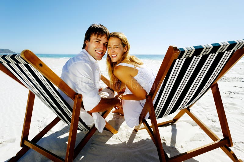 Smiling Beach Portrait Couple Stock Image - Image of cheerful, deck ...