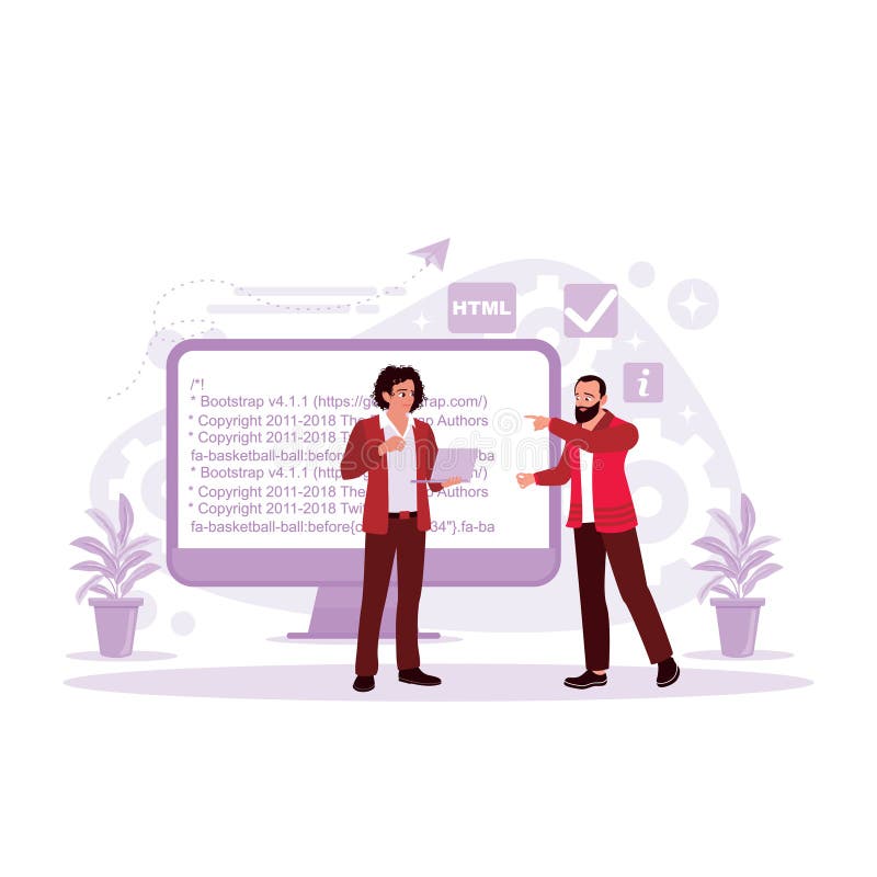 Smiling Bearded Man Pointing at a Computer Monitor while Explaining Web ...