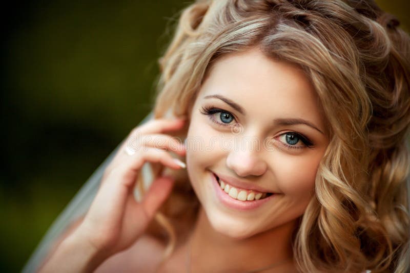 Smiling beautiful bride stock photo. Image of extensions - 35130066