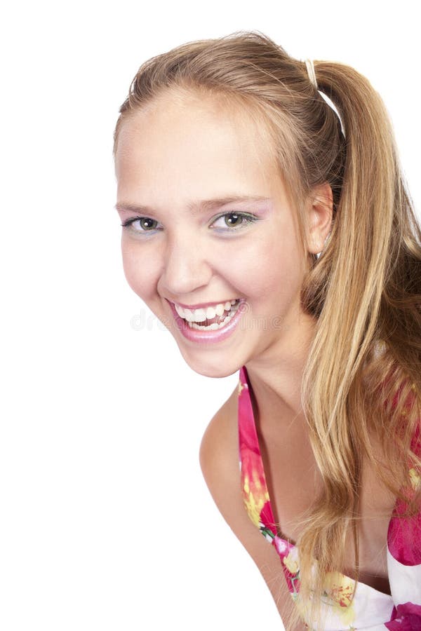 Smiling Beautiful Girl Isolated on a White Stock Photo - Image of ...