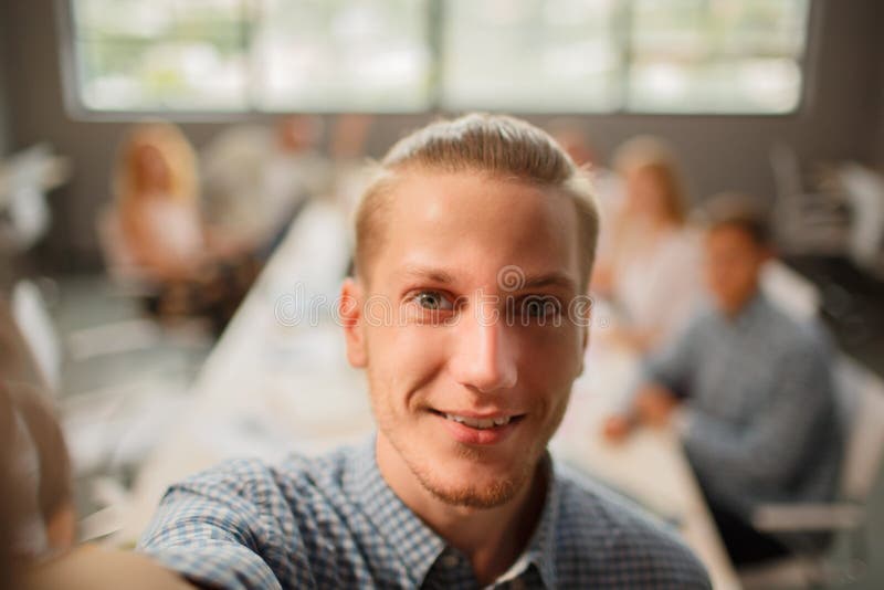 Boy Taking Selfie in the Modern Office. Stock Image - Image of ...