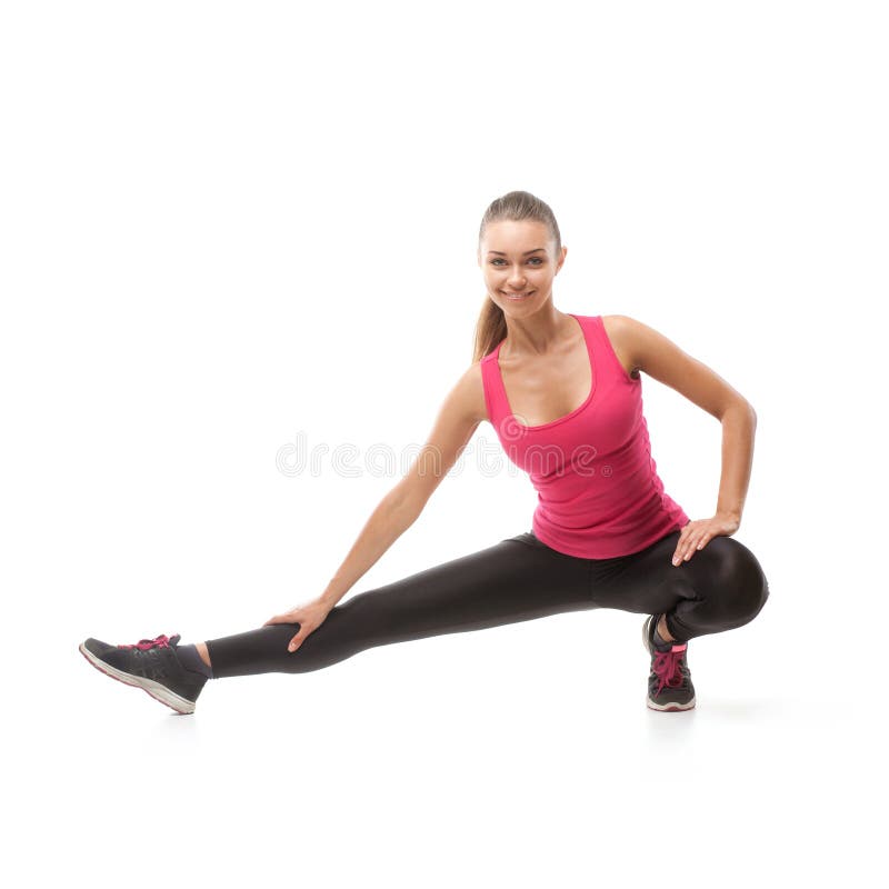 Smiling Beautiful Woman Doing Exercise Stock Image - Image of ...