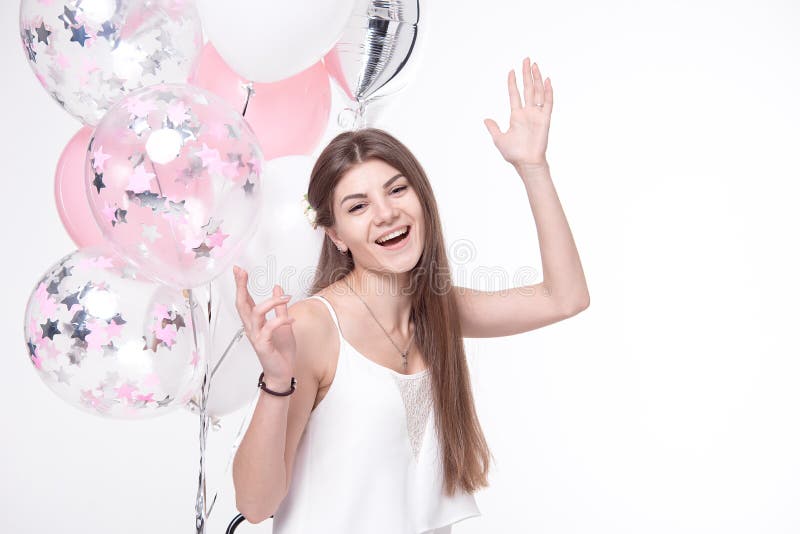 Smiling Beautiful Woman Having Fun with Balloons Stock Image - Image of ...