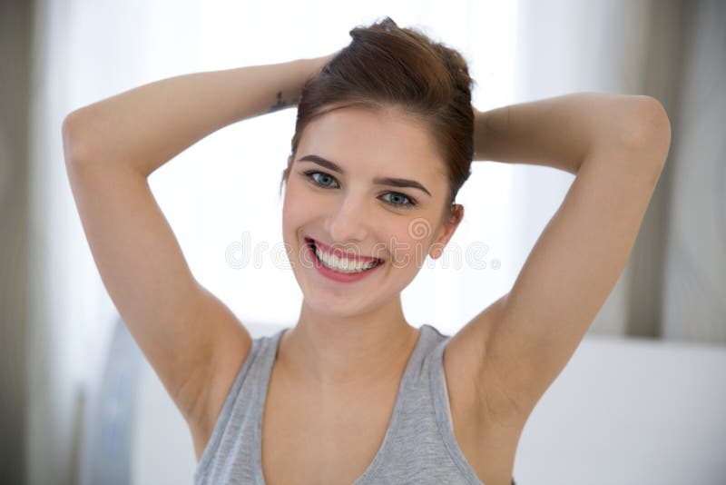 Smiling Beautiful Woman at Home Stock Photo - Image of smile ...