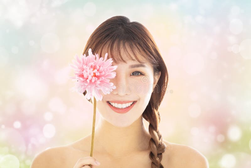 Smiling Beauty Face with Spring Background Stock Photo - Image of ...