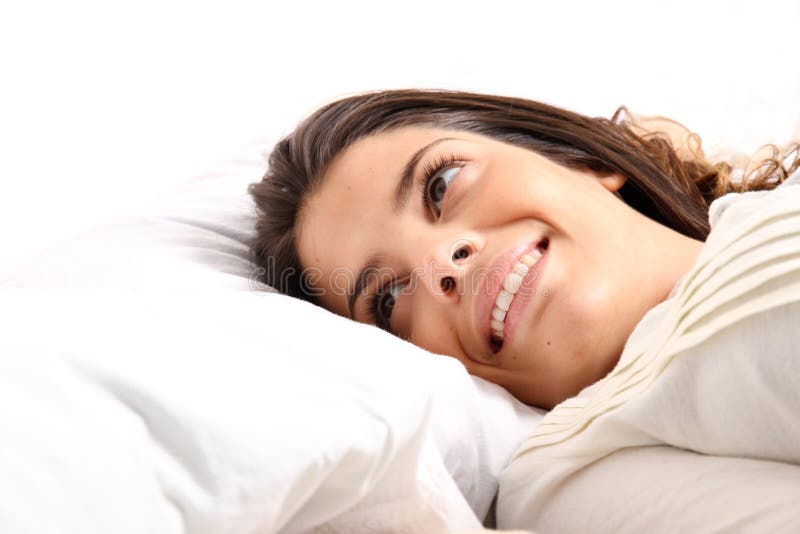 Smiling in bed stock image. Image of smile, woman, interested - 38061143