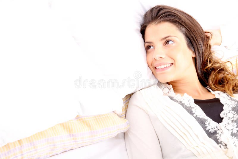 Smiling in bed stock photo. Image of look, rest, girl - 38359478