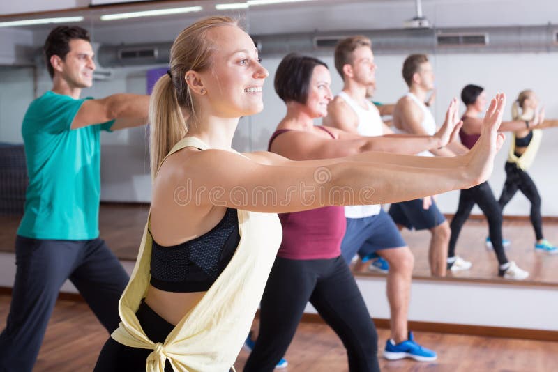 Smiling Beginner People Learning Zumba Elements Stock Photo - Image of ...