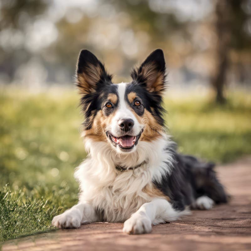 Happy Aussie Shepherd Dog on Dirt Path Stock Illustration ...