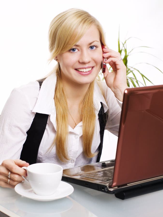 Smiling Blond Woman Calling by Phone Stock Photo - Image of lady, blond ...