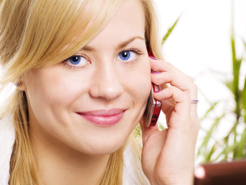 Smiling Blond Woman Calling by Phone Stock Image - Image of office ...