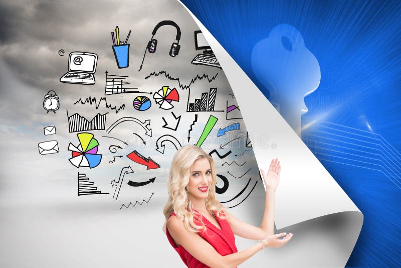 Smiling blonde presenting stock illustration. Illustration of ...