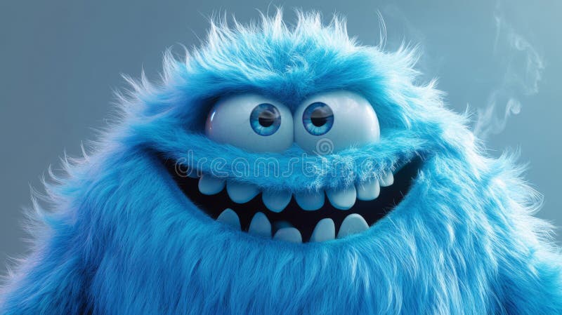 Smiling Blue Fluffy Monster Digital 3D Render Stock Illustration ...