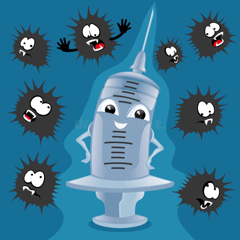 Smiling blue syringe. stock vector. Illustration of medical - 83602060