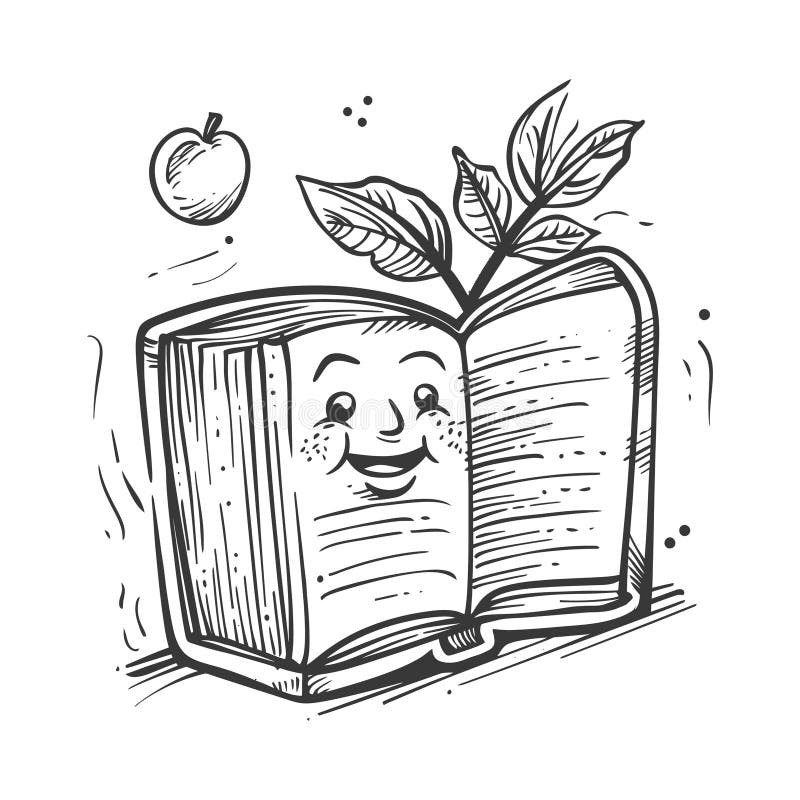 Smiling Book with Apple and Leaves: a Cheerful Illustration of an Open ...