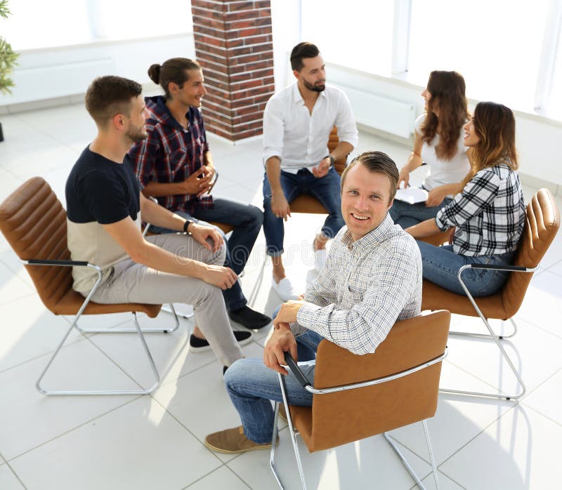 Smiling Boss Sitting at the Workshop Stock Image - Image of manager ...