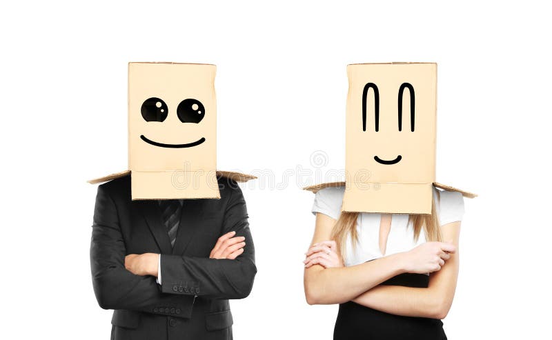 Smiling box on head stock image. Image of career, mask - 28316083