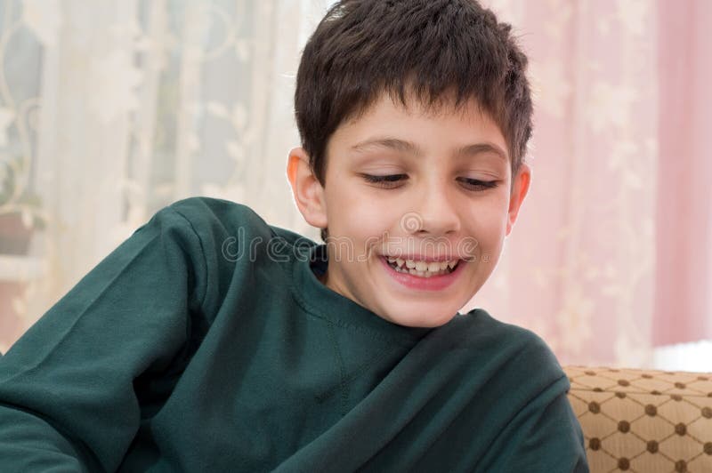 Smiling boy stock image. Image of portrait, pensive, closeup - 11640565