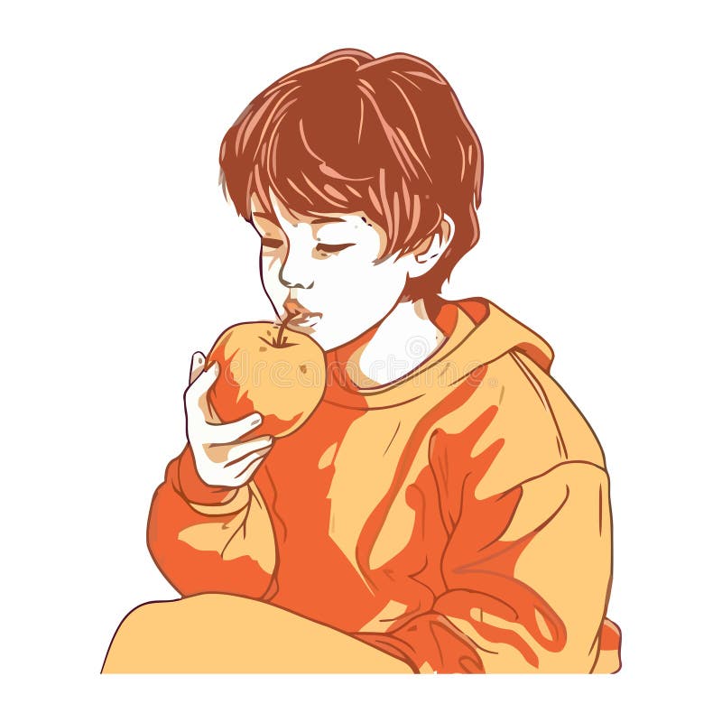 Smiling Boy Eating Sweet Fruit Stock Vector - Illustration of young ...