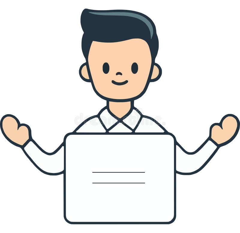 Smiling Boy Gesturing with Blank Sign for Presentation Stock Vector ...