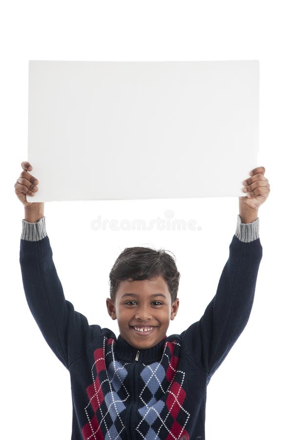 Smiling Boy Holding Blank Board Stock Photo - Image of advertising ...